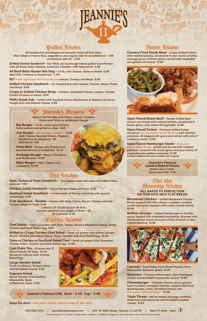 Menu | Jeannies Restaurants